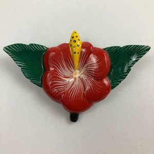 Vintage | Jewelry | Vintage Red Hibiscus Flower Pin | Poshmark